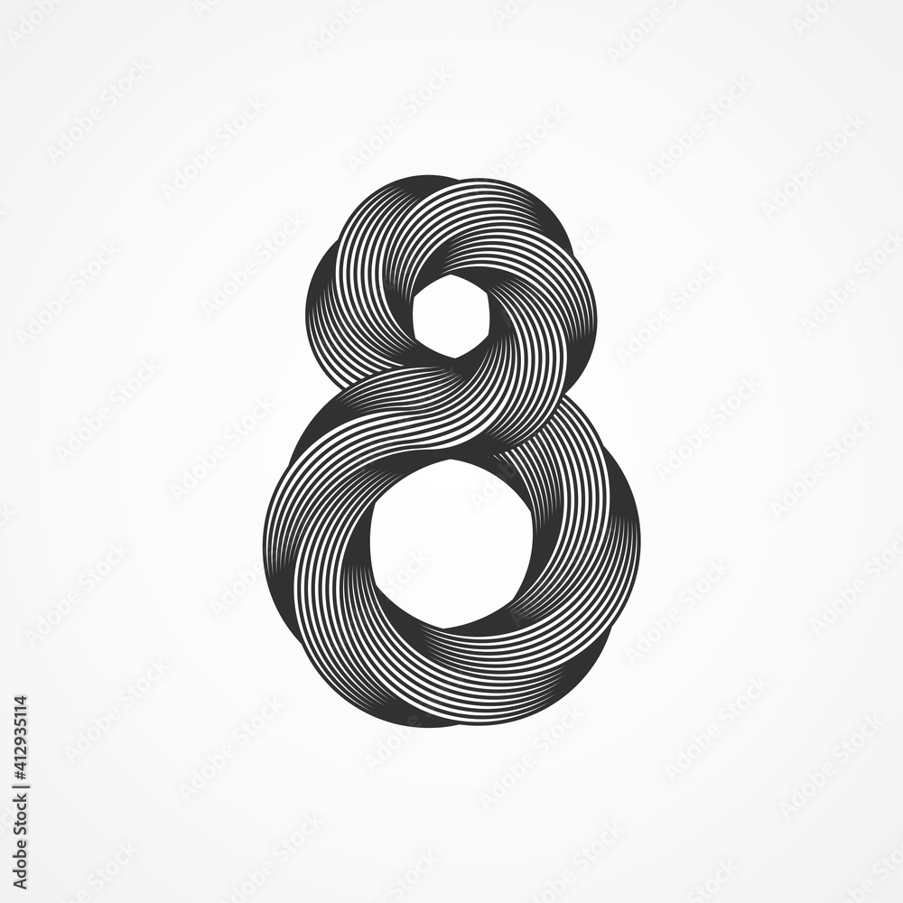 Minimalistic black eight shape, trendy retro 3d graphic style. Vector ...