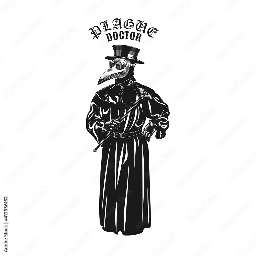 Plague doctor character tattoo design. Monochrome element with mask ...