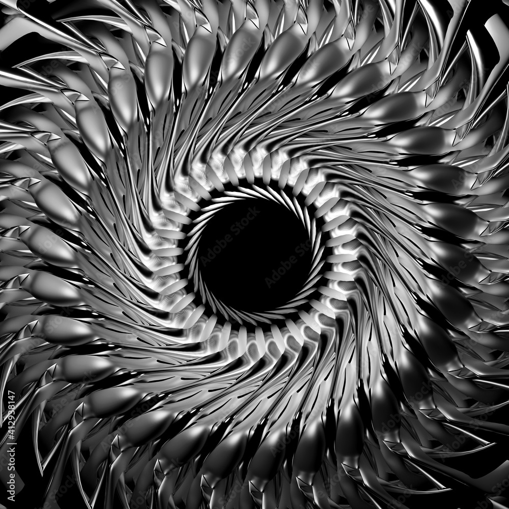 3d render of abstract black and white monochrome art with part of ...