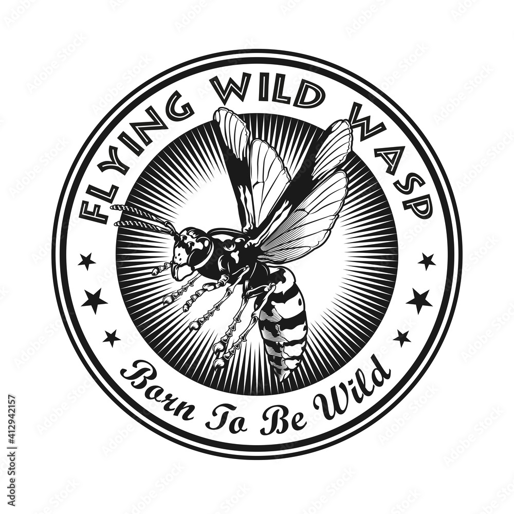 Vetor do Stock: Round emblem with flying wasp vector illustration ...