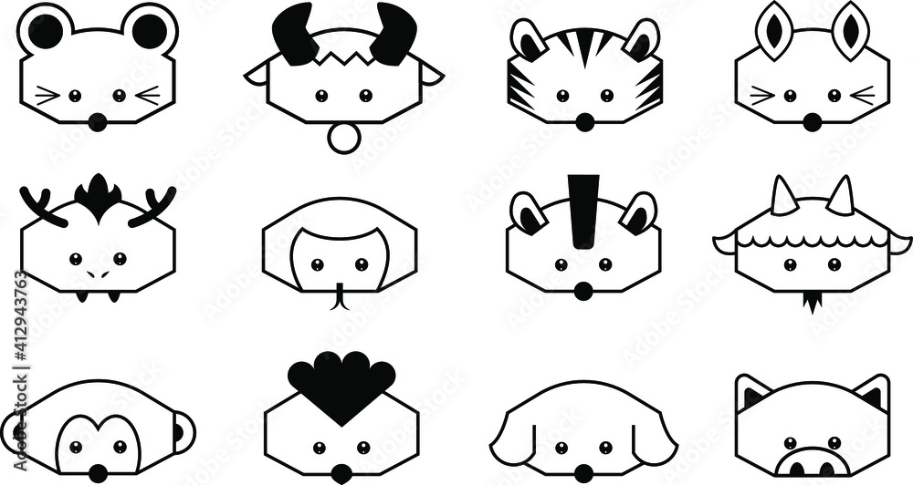 Cartoon image 12 zodiac animals icon design Stock Vector | Adobe Stock