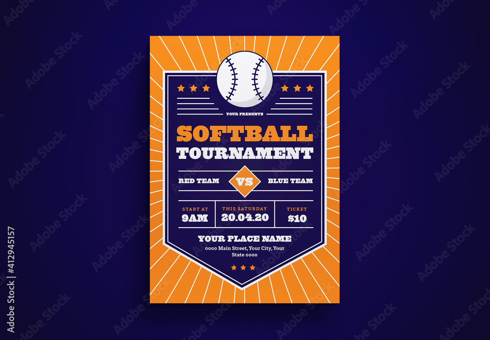 Softball Tournament Flyer Layout Stock Template | Adobe Stock