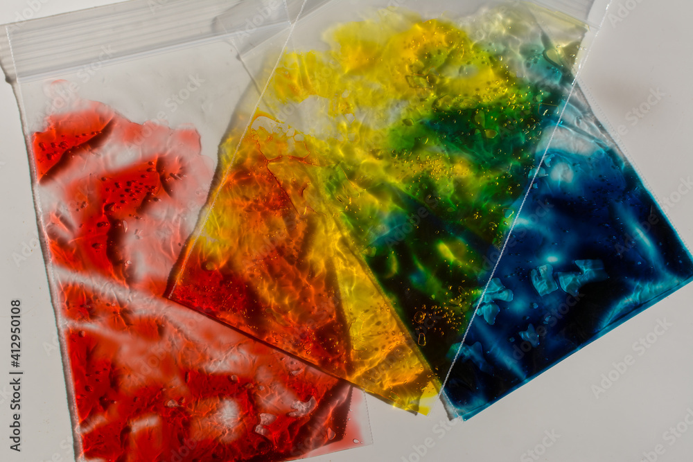 Plastic baggies of colored gel; used to learn about primary colors ...