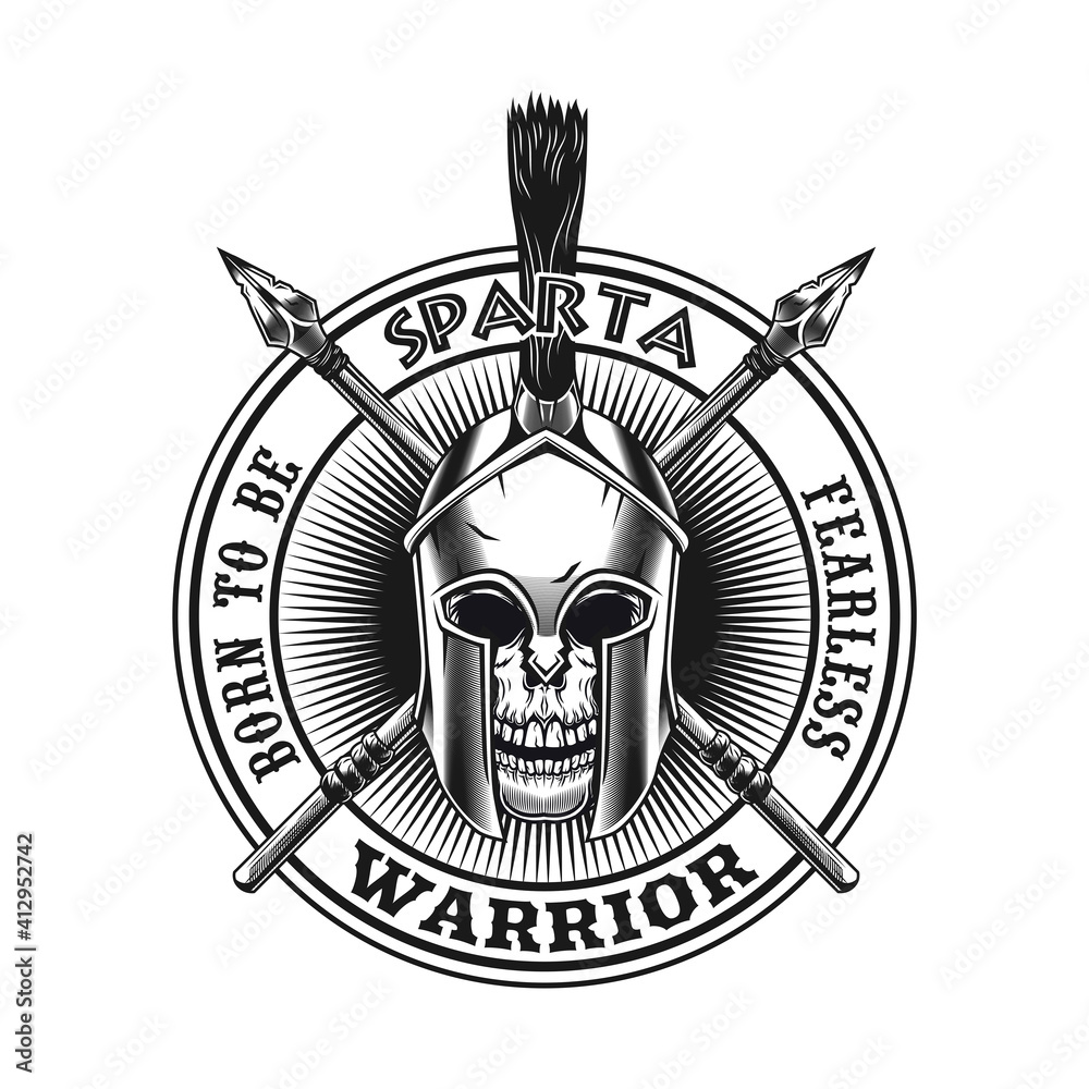 Spartan skull stamp design. Monochrome element with Rome fighter helmet ...