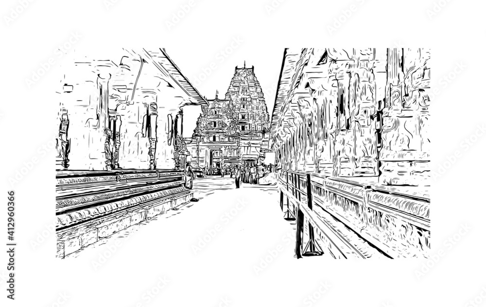 Building view with landmark of South India is the region in India. Hand ...