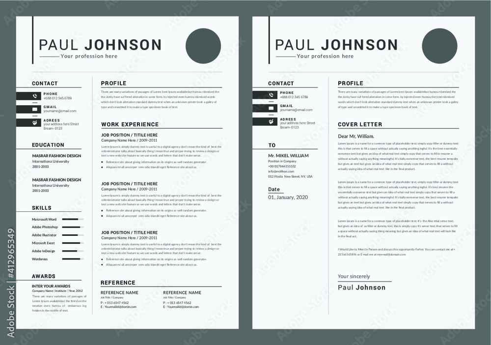 Minimalist Resume/CV Layout Set Stock Vector | Adobe Stock