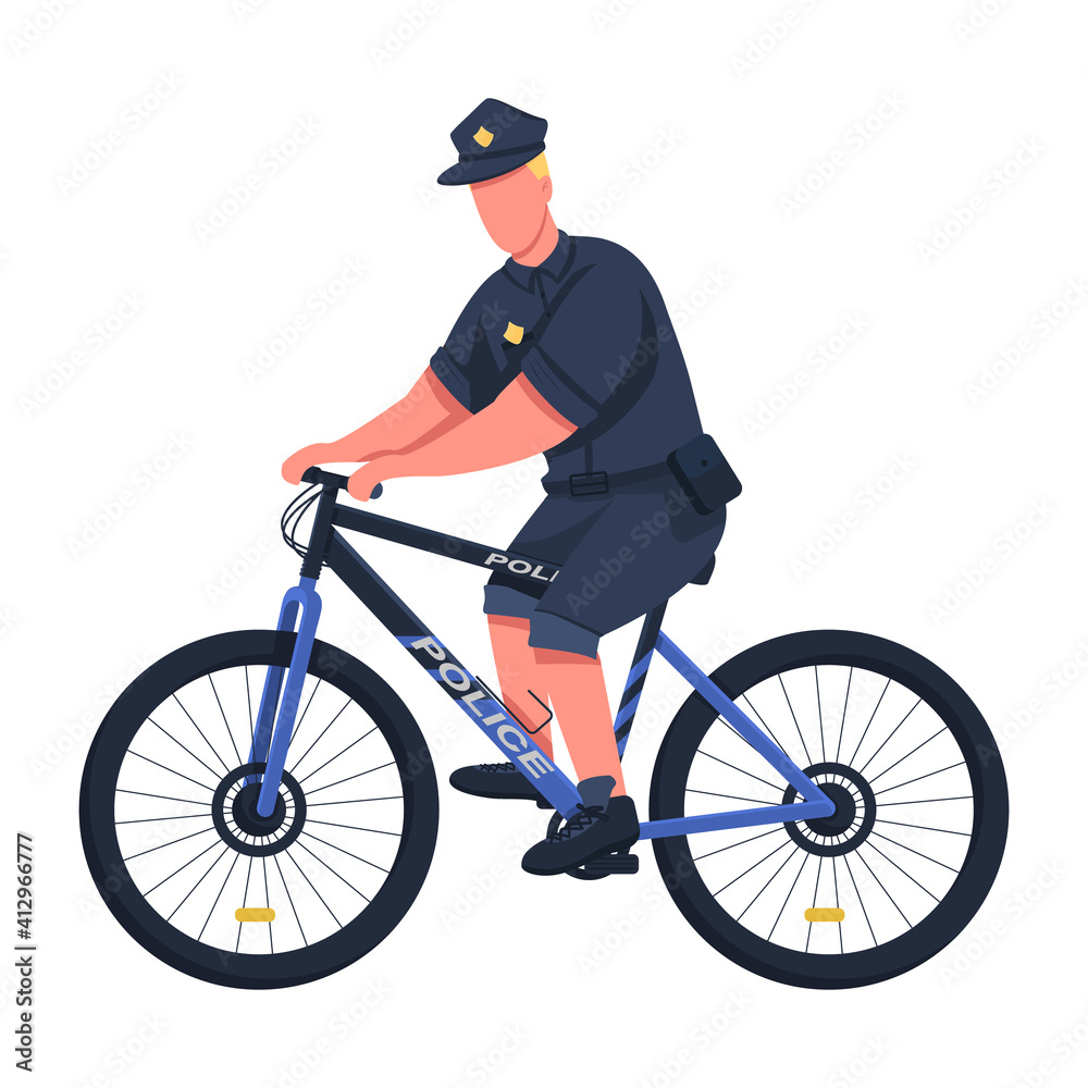 Police officer flat color vector faceless character. Bycycle patrol ...