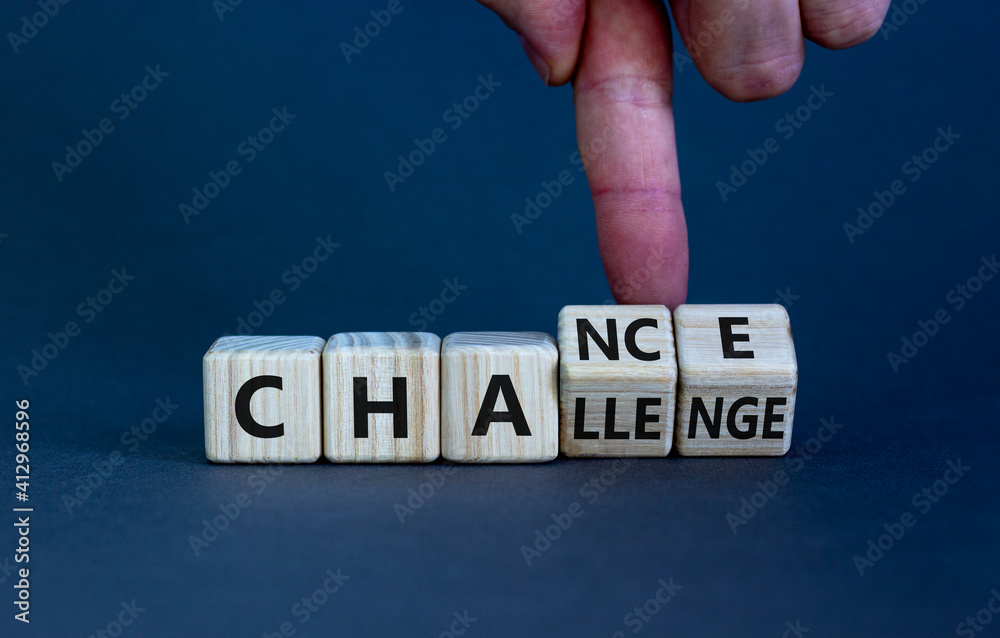 Challenge or chance symbol. Businessman turns cubes and changes the ...