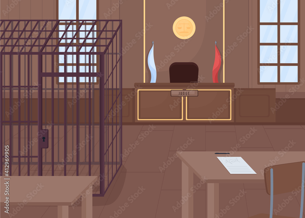 Courthouse flat color vector illustration. Place where verdict for ...