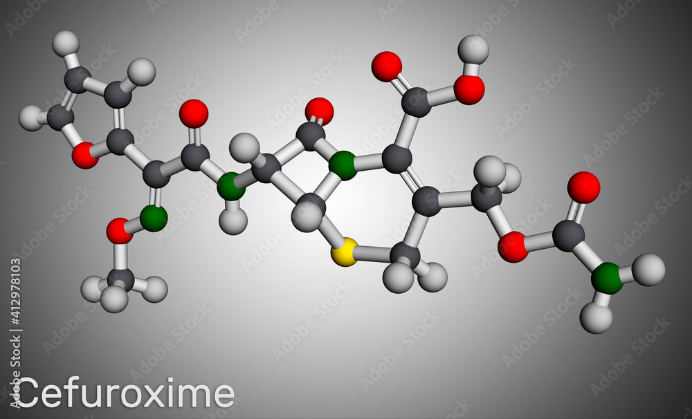 Cefuroxime molecule. It is second-generation cephalosporin antibiotic ...