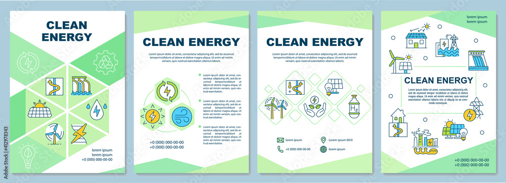 Clean energy producing brochure template. Environmental protection ...