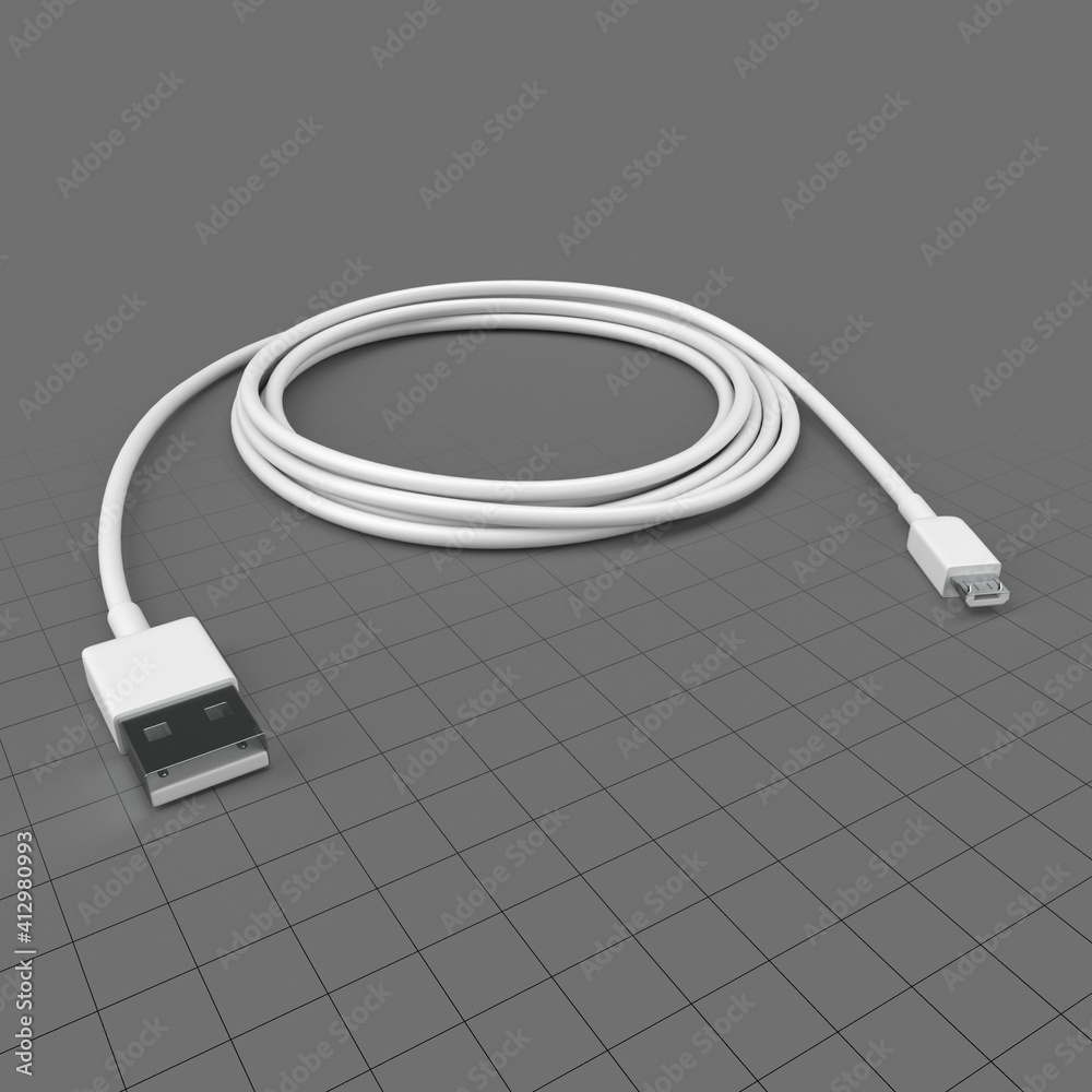Micro USB to USB cable Stock 3D asset | Adobe Stock