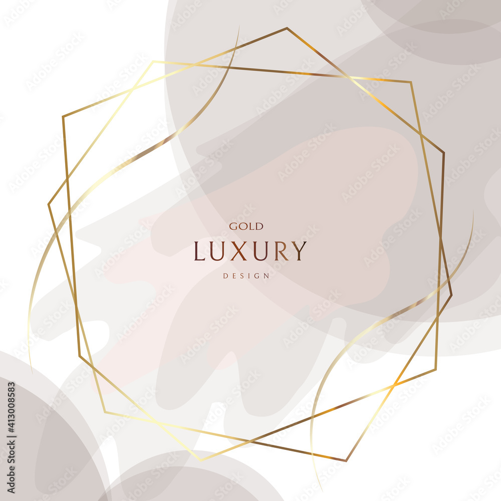 Gold frame. With geometric lines. Watercolor wedding invitation card ...