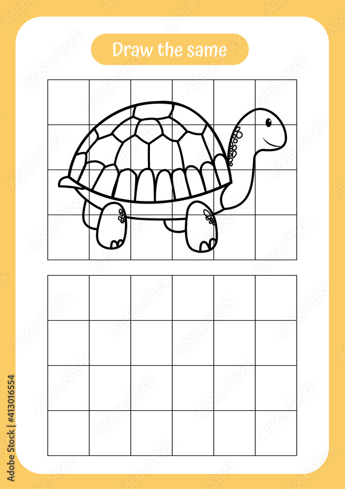 Copy the picture of turtle - use the grid and example. Educational game ...