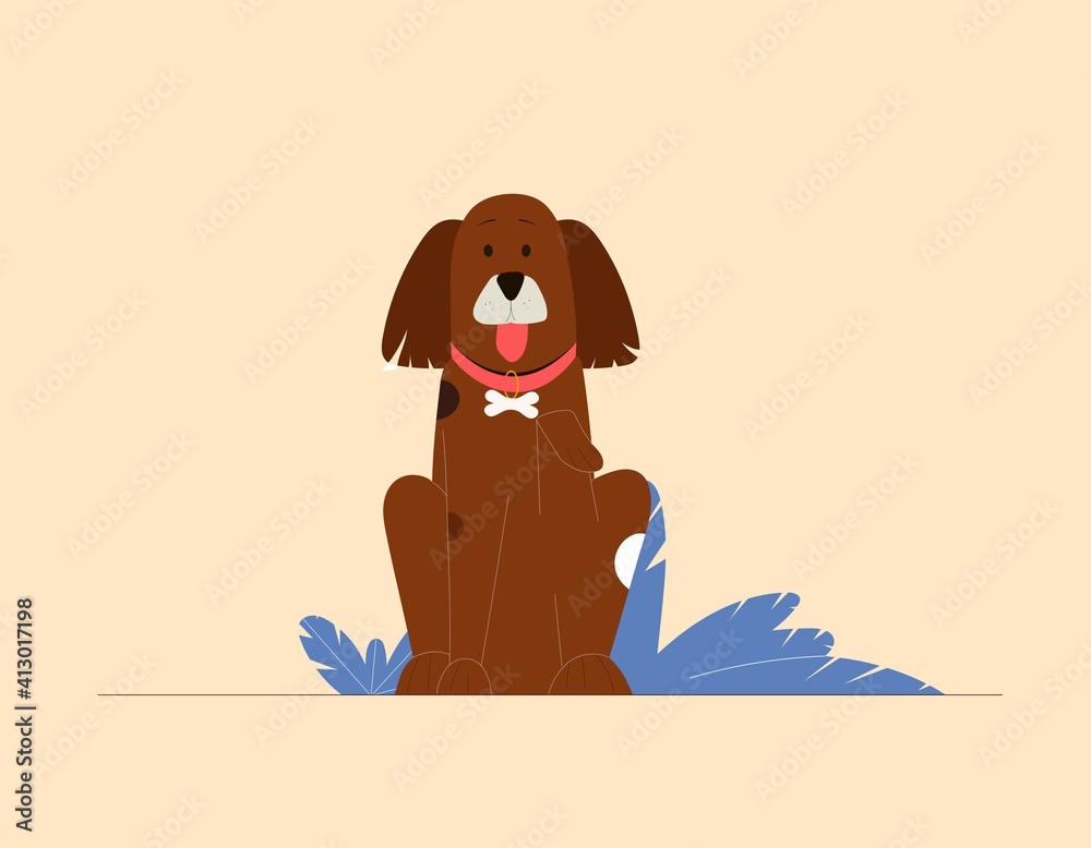 Cute dog holding paw up, sitting. front view. Vector flat cartoon ...