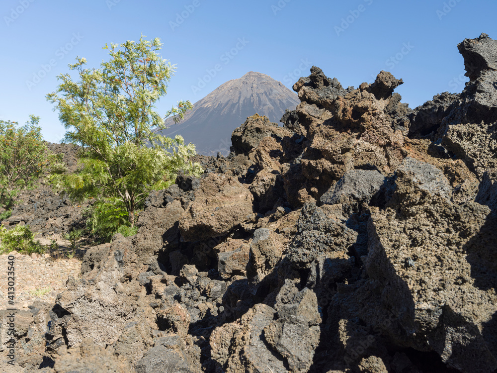 Stratovolcano mount Pico do Fogo. Fogo Island (Ilha do Fogo), part of ...