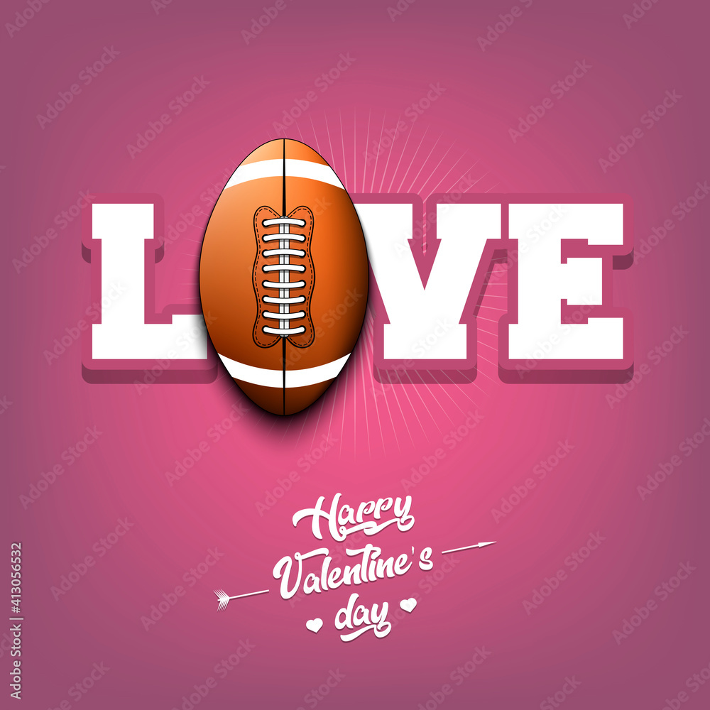 Happy Valentines Day. Love and football ball. Design pattern on the ...