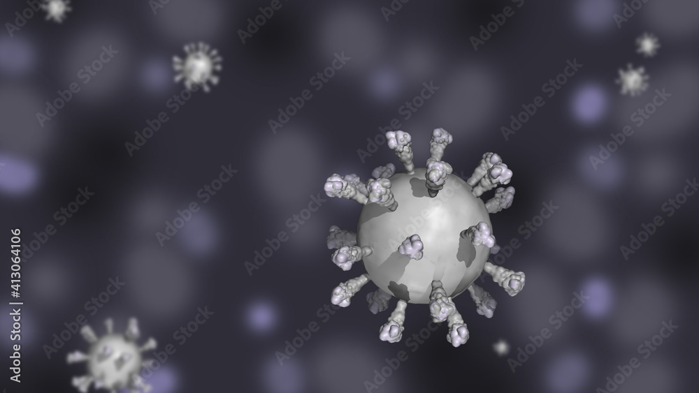 COVID-19 coronavirus or SARS-CoV2 particle against purple background ...