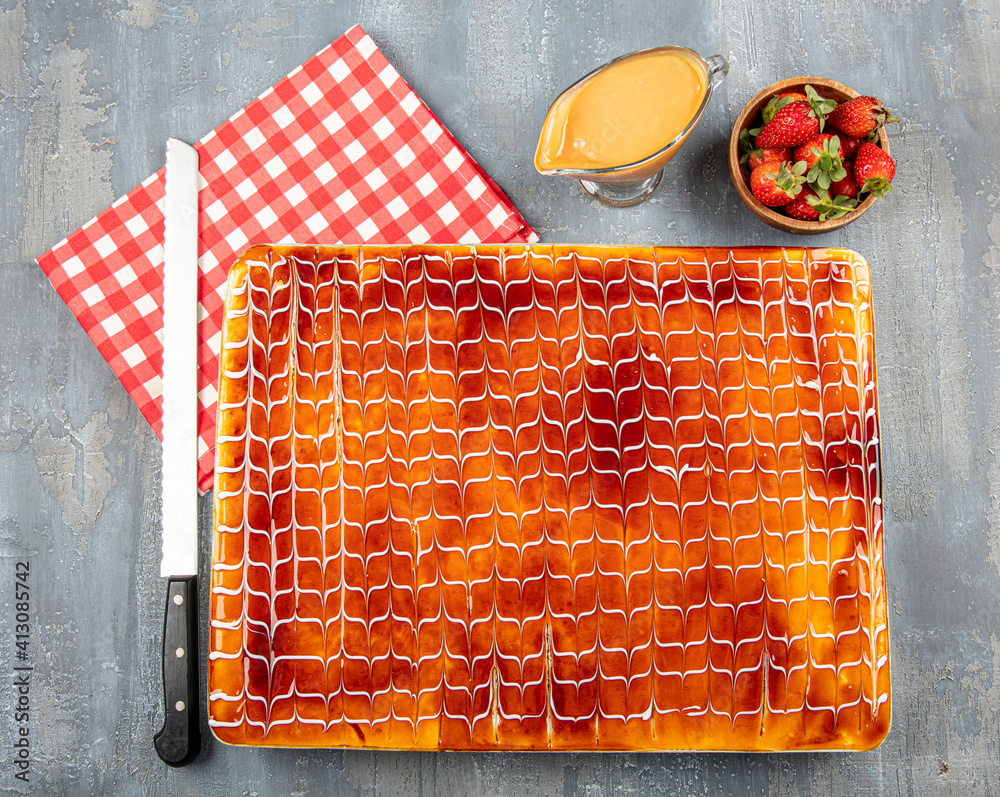 Turkish Traditional Trilece - Tres Leches Dairy Dessert Cake. Sponge ...