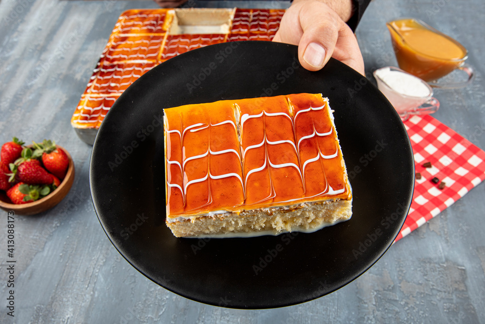 Turkish Traditional Trilece - Tres Leches Dairy Dessert Cake. Sponge ...