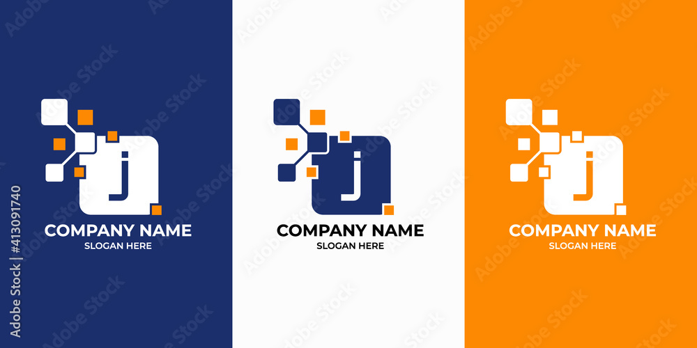Letter J pixels logo initial design template. Illustration vector ...