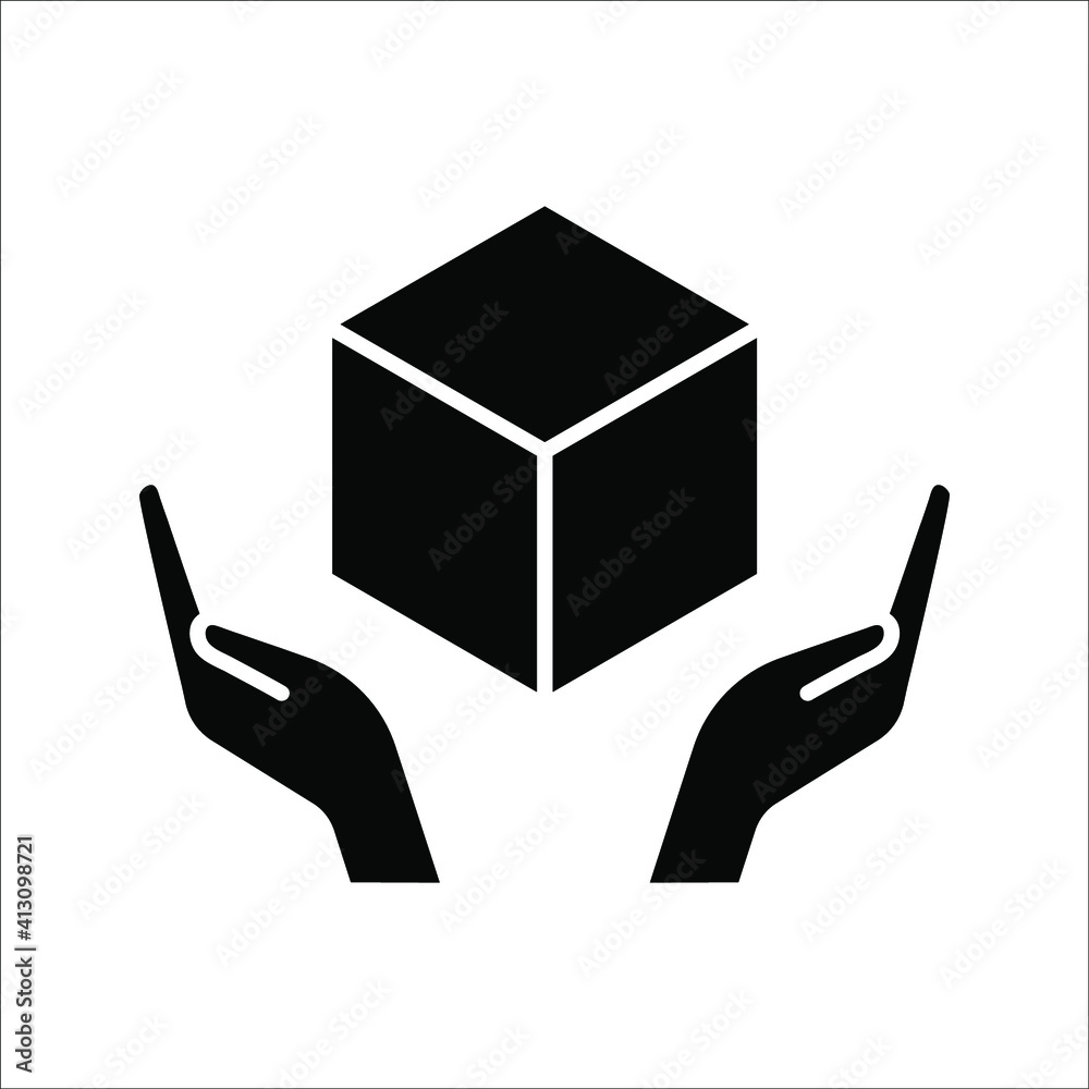 handle with care sign, box in hands icon vector on white background ...
