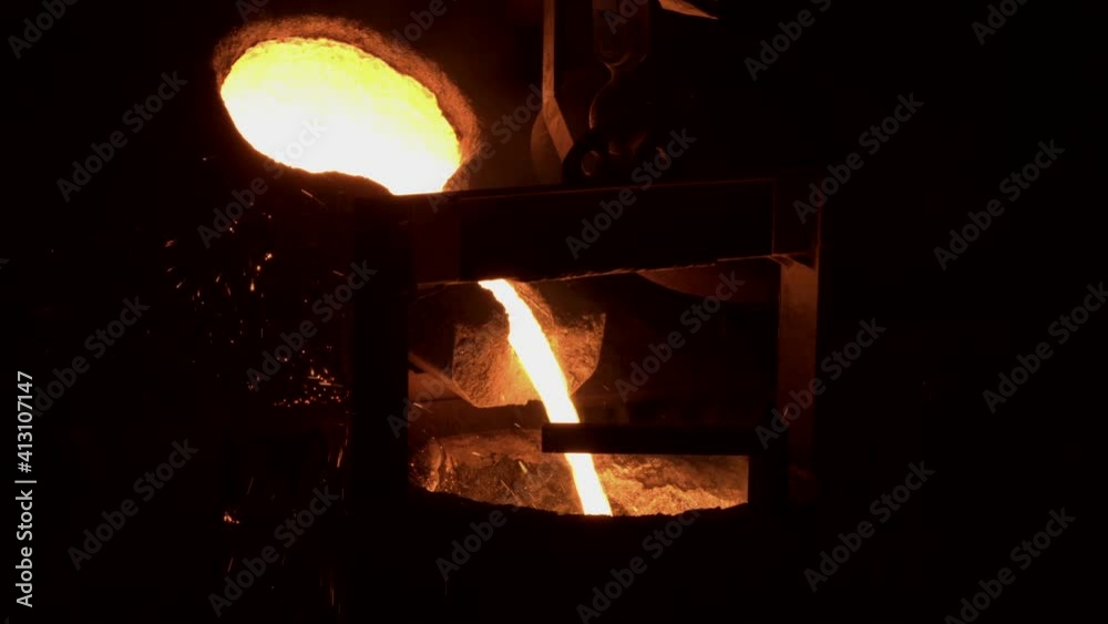 Iron And Steel Works. Pouring Of Molten Iron. metal industry, molten ...