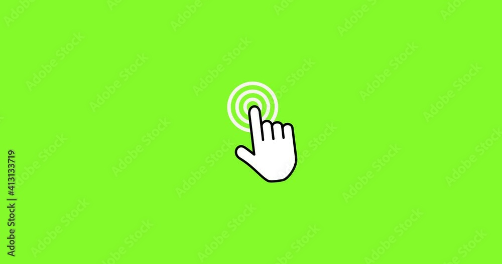 Pointer hand cursor clicking. Technology and Internet icons animation on green screen background ...