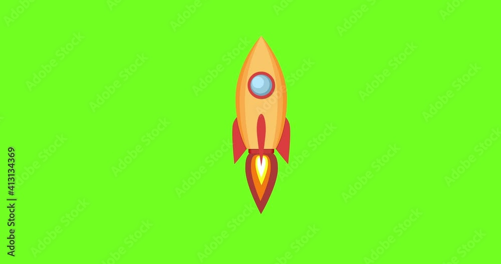Cartoon rocket ship flying up on green screen background. Looped ...