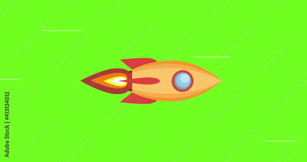 Cartoon rocket ship flying up on green screen background. Looped ...
