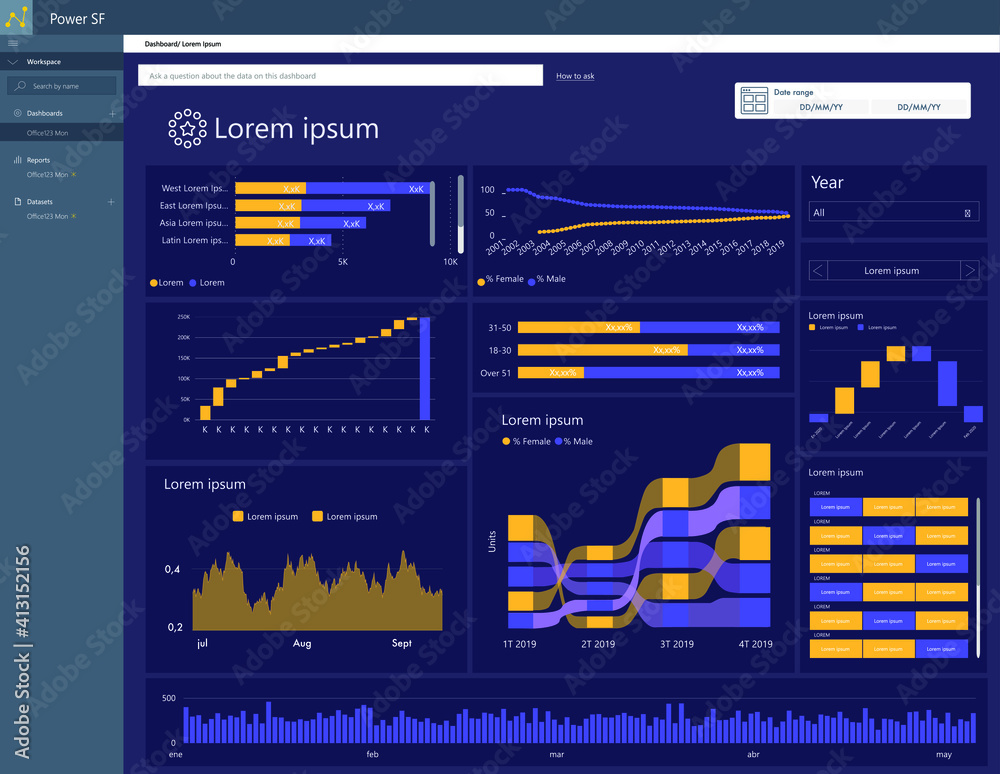 Vetor de Dark theme. Data dashboard to edit. Graphs and charts. Maps ...