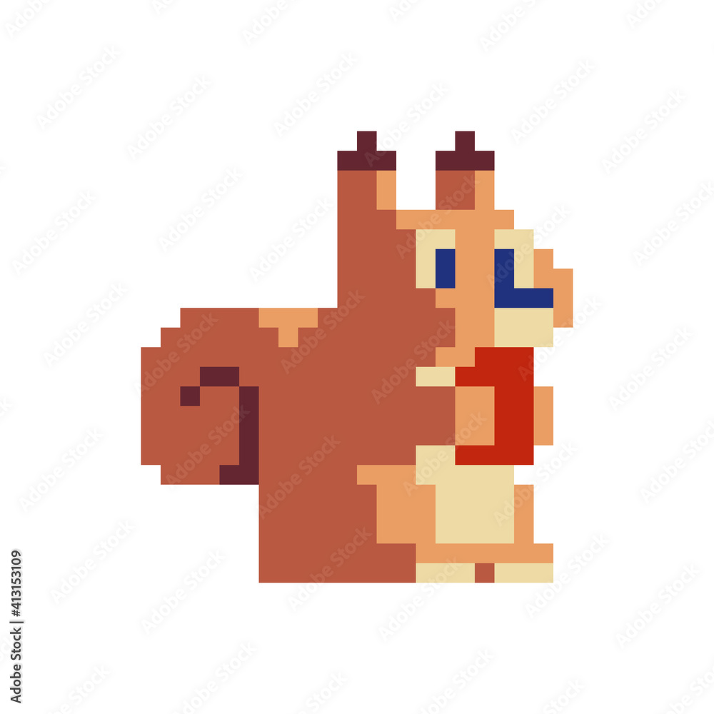 Squirrel pixel art cartoon character. Video game sprite. Stickers and ...