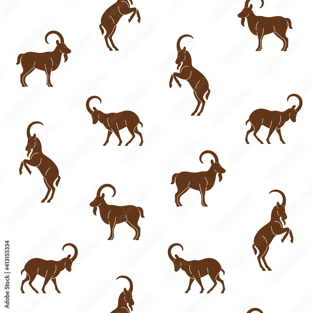 Cartoon ibex - seamless trendy pattern with silhouette of ibex. Contour ...