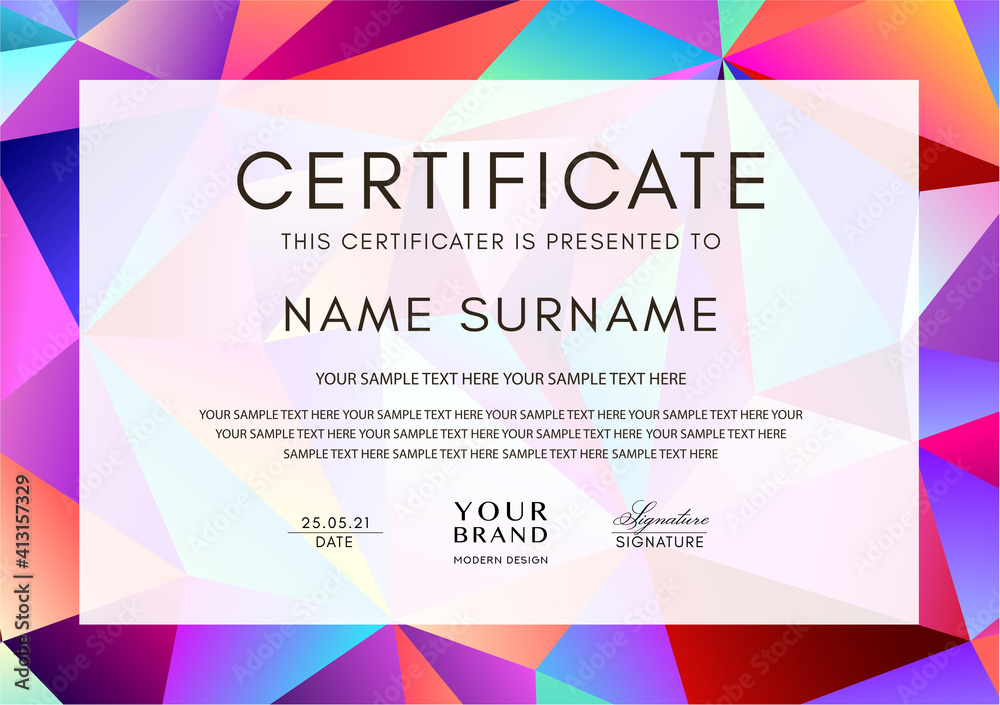 Certificate template with geometry polygon pattern (triangle texture ...