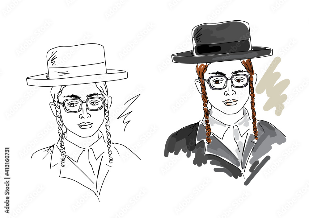Hand drawing sketches with hasidic jewish boy. Stock Vector | Adobe Stock