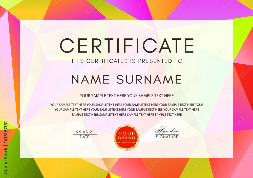 Certificate template with geometry polygon pattern (triangle texture ...