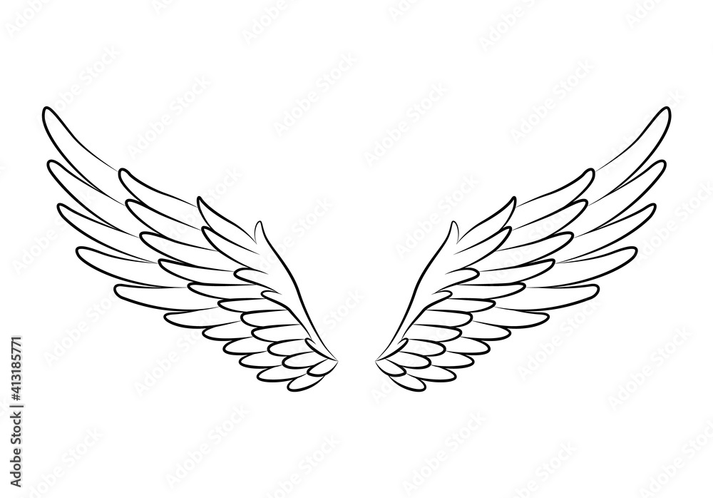 Vintage heraldic wings sketch. Doodle stylized birds wings. Hand drawn ...