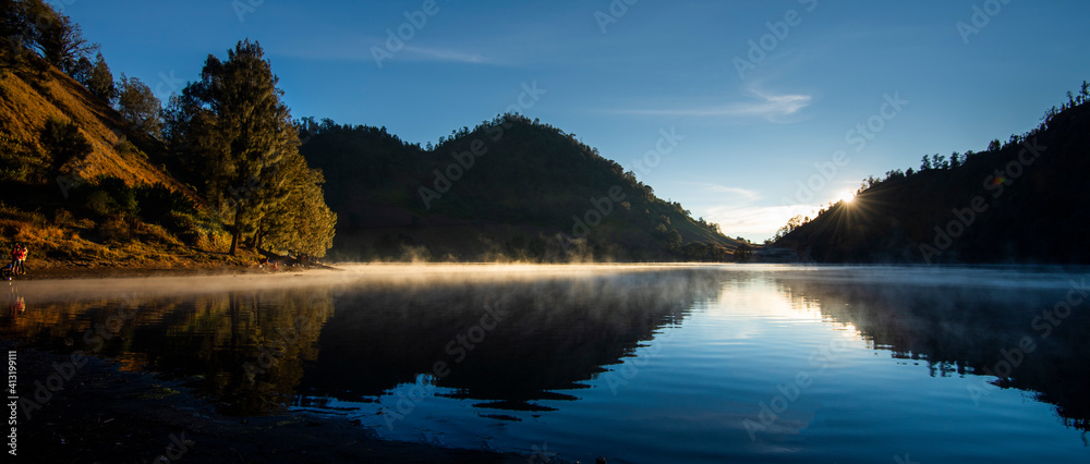 Ranu Kumbolo Lake located in mount semeru, East Java, Indonesia. Ranu ...