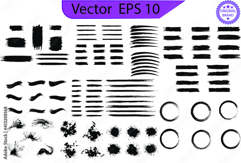 Black line, grunge brush strokes, ink paint set. Paint brushes. Paint ...