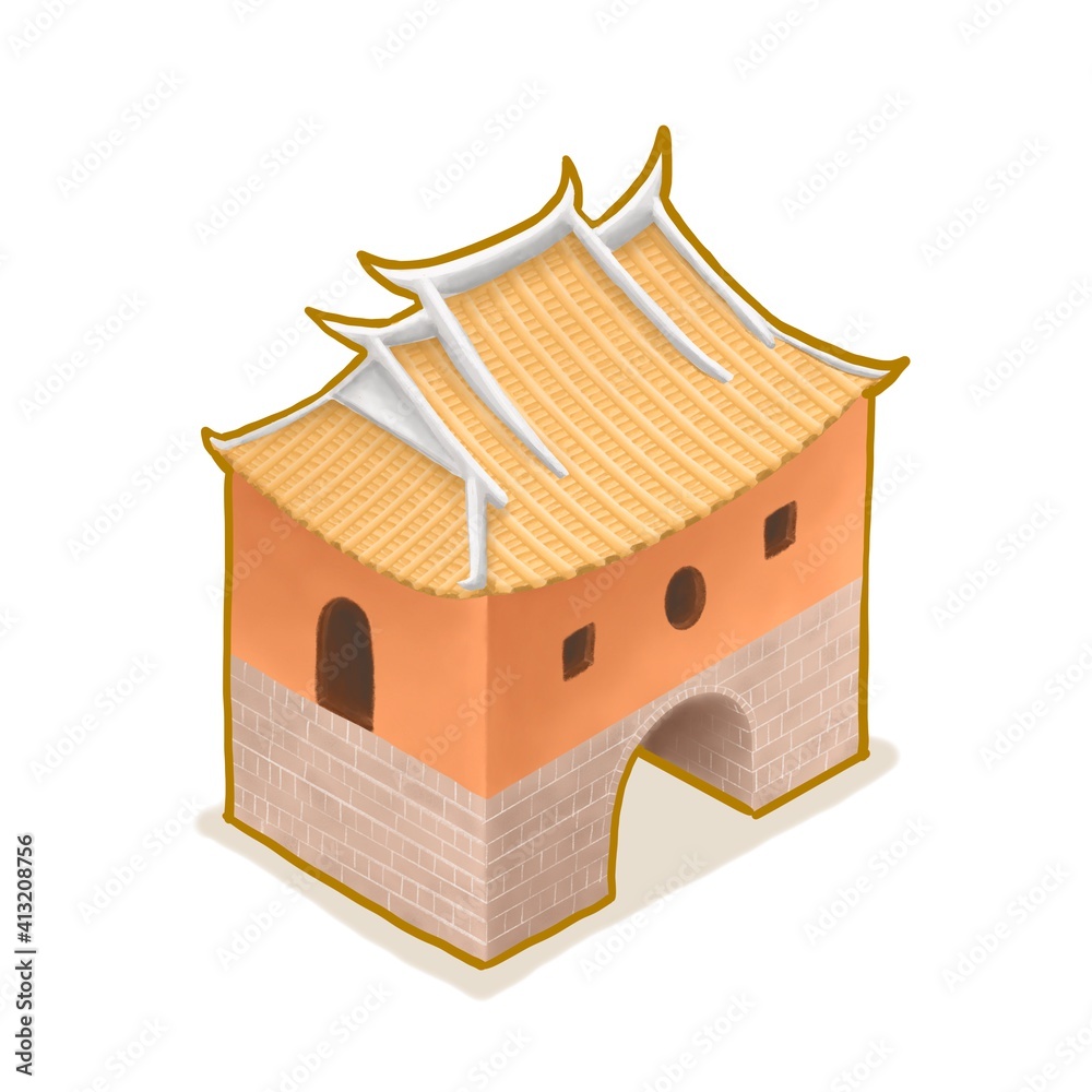 The north gate, a digital painting of historic beimen castle, famous ...