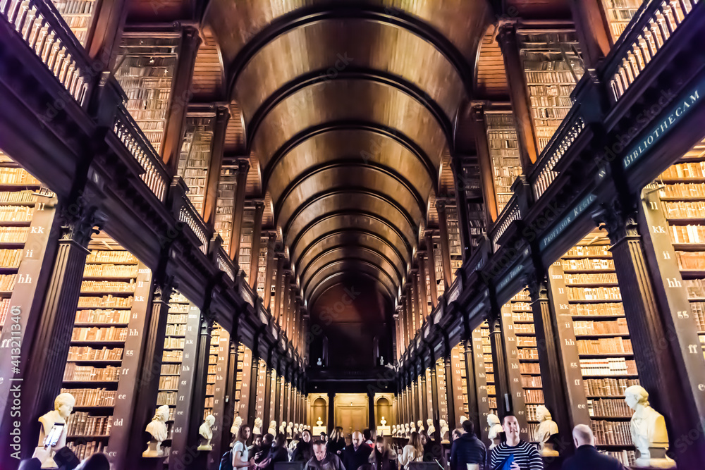DUBLIN, IRELAND - OCTOBER 19,2019: The Long Room in the Old Library at ...