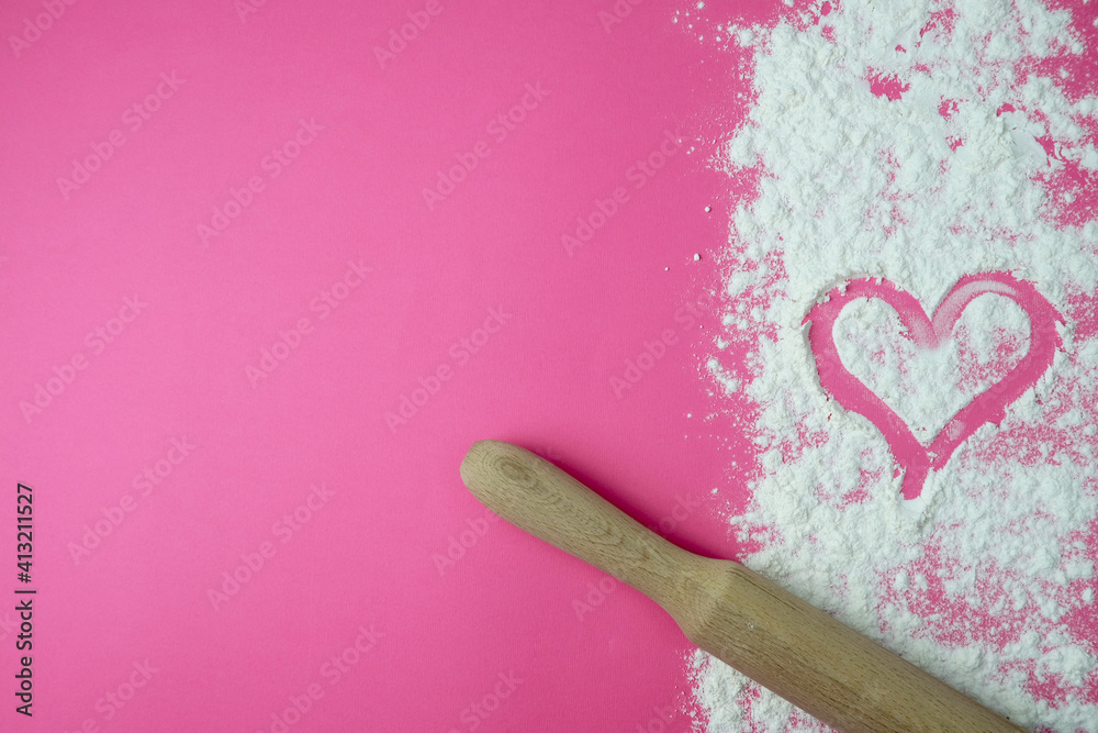 Baking background with copy space on a pink surface for your text. View ...