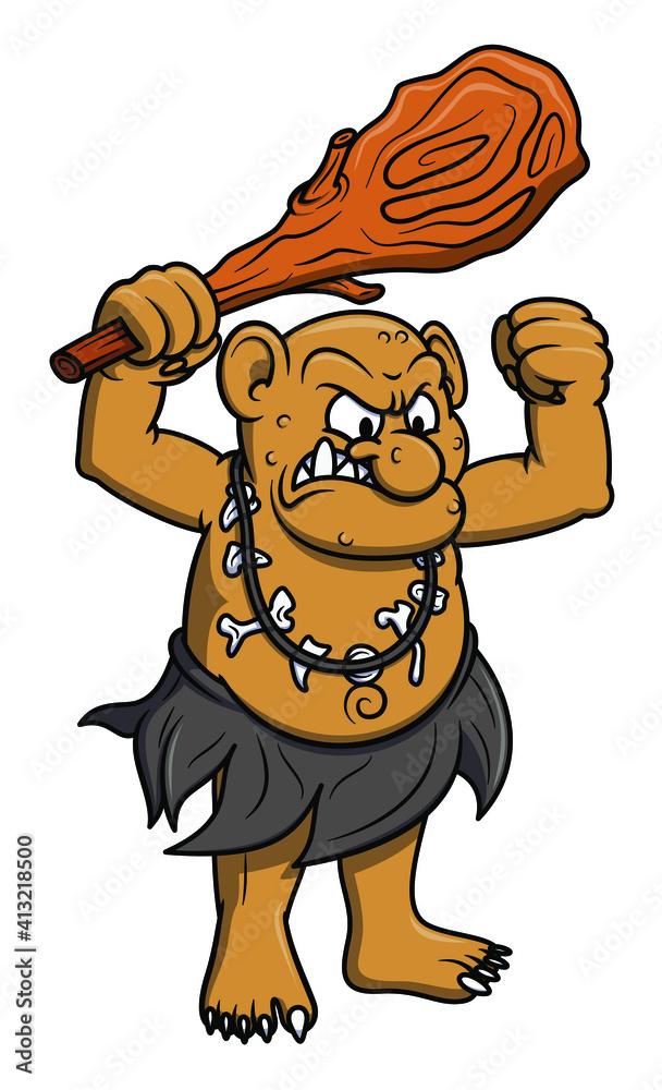 Angry ogre cartoon illustration with a stick club. Isolated image on ...
