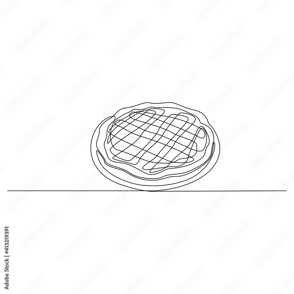 Continuous line drawing of dish apple pie serving dessert vector ...