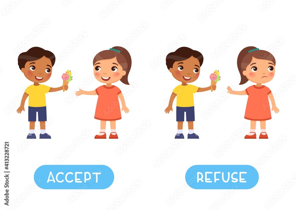 Vetor de Accept and refuse antonyms word card vector template ...