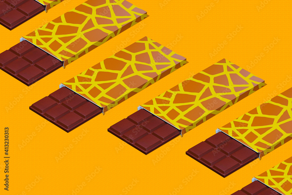 Minimal food geometry in details. 3d render design chocolate bar witg ...