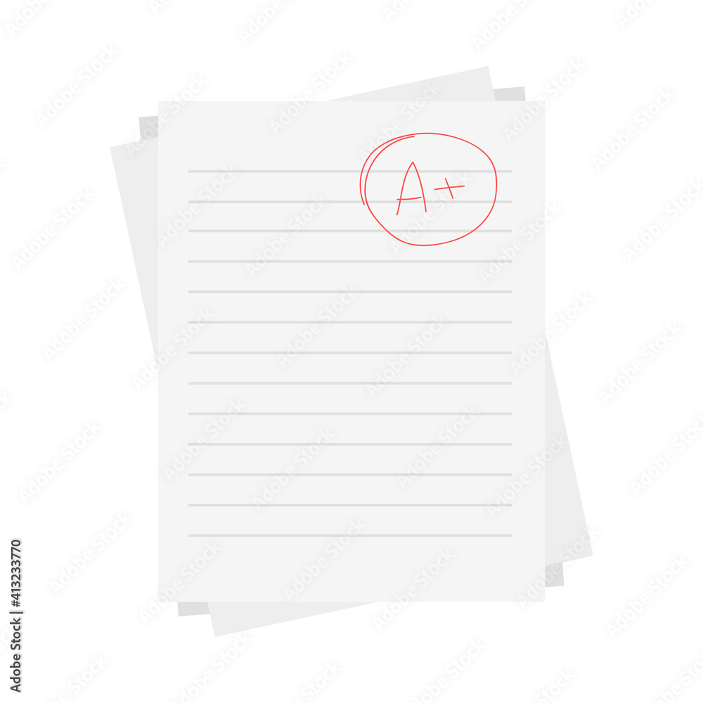Evaluation system. Letters and grades of the teacher on paper. Vector ...