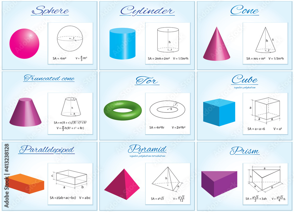 Set of basic volumetric geometric shapes. Drawings and sketches with ...