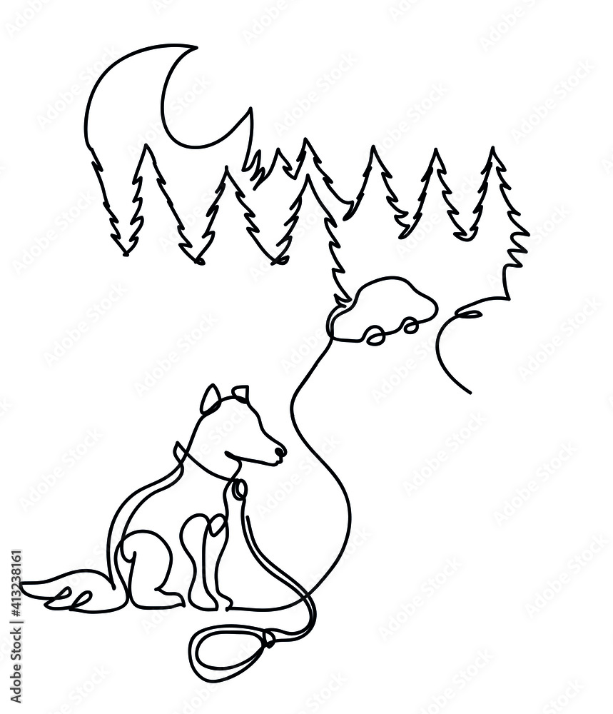 One line drawing of abandoned dog on the road One continuous line ...