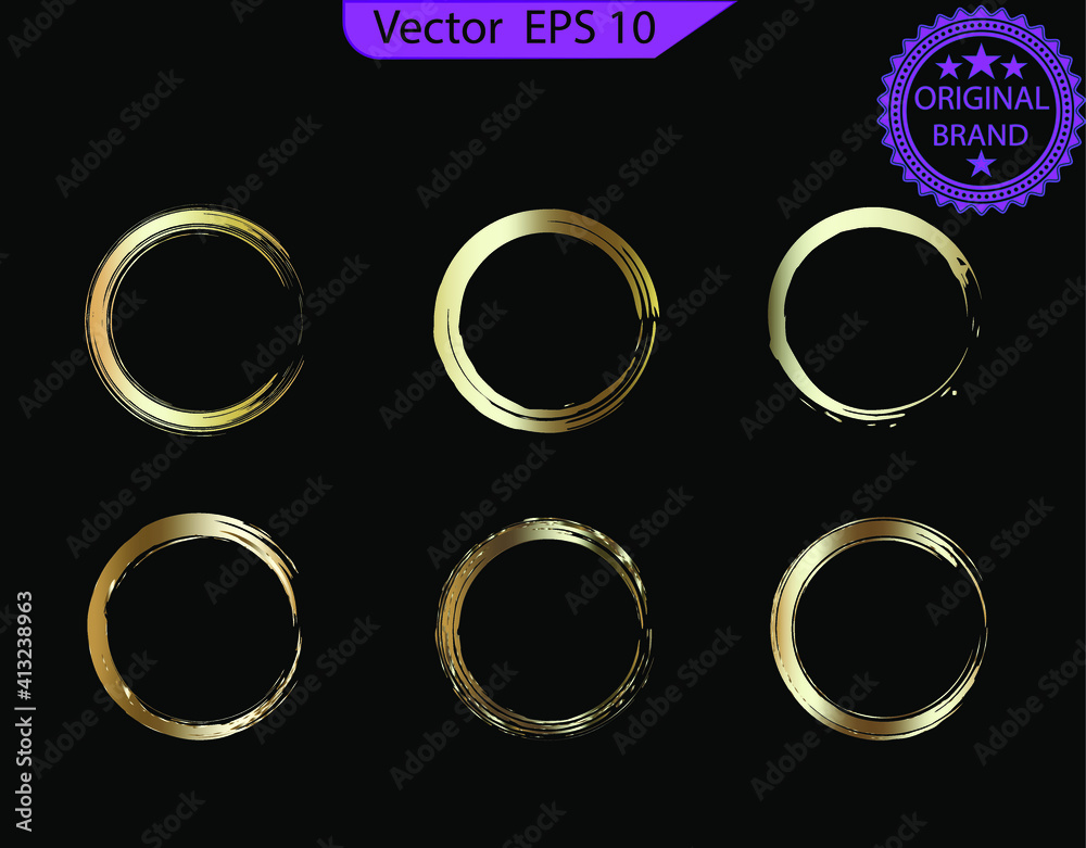 Metallic gold circle shape. Label, logo design element, frame. Brush ...